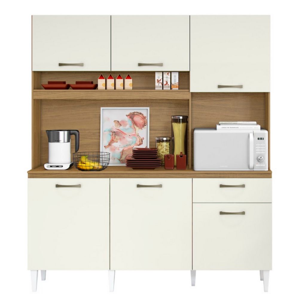 Kit Cozinha Siena 6 Portas 1 Gaveta Aramoveis 1,60 Com Tampo - Lojas MM