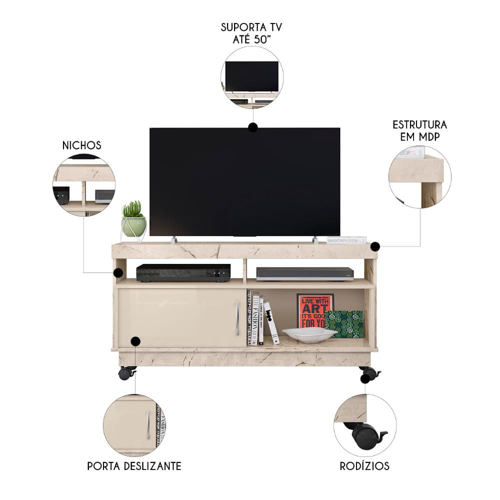 Rack Bancada de TV 50 Pol 121cm Rute Z10 Off/Calacata - Mpozenato ...
