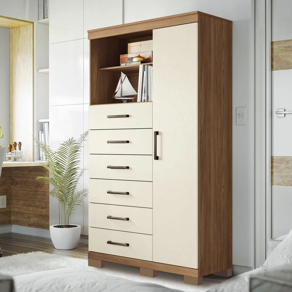 Cômoda Multiuso 1 Porta 6 Gavetas com Pés Marabá Santos Andirá - Lojas MM