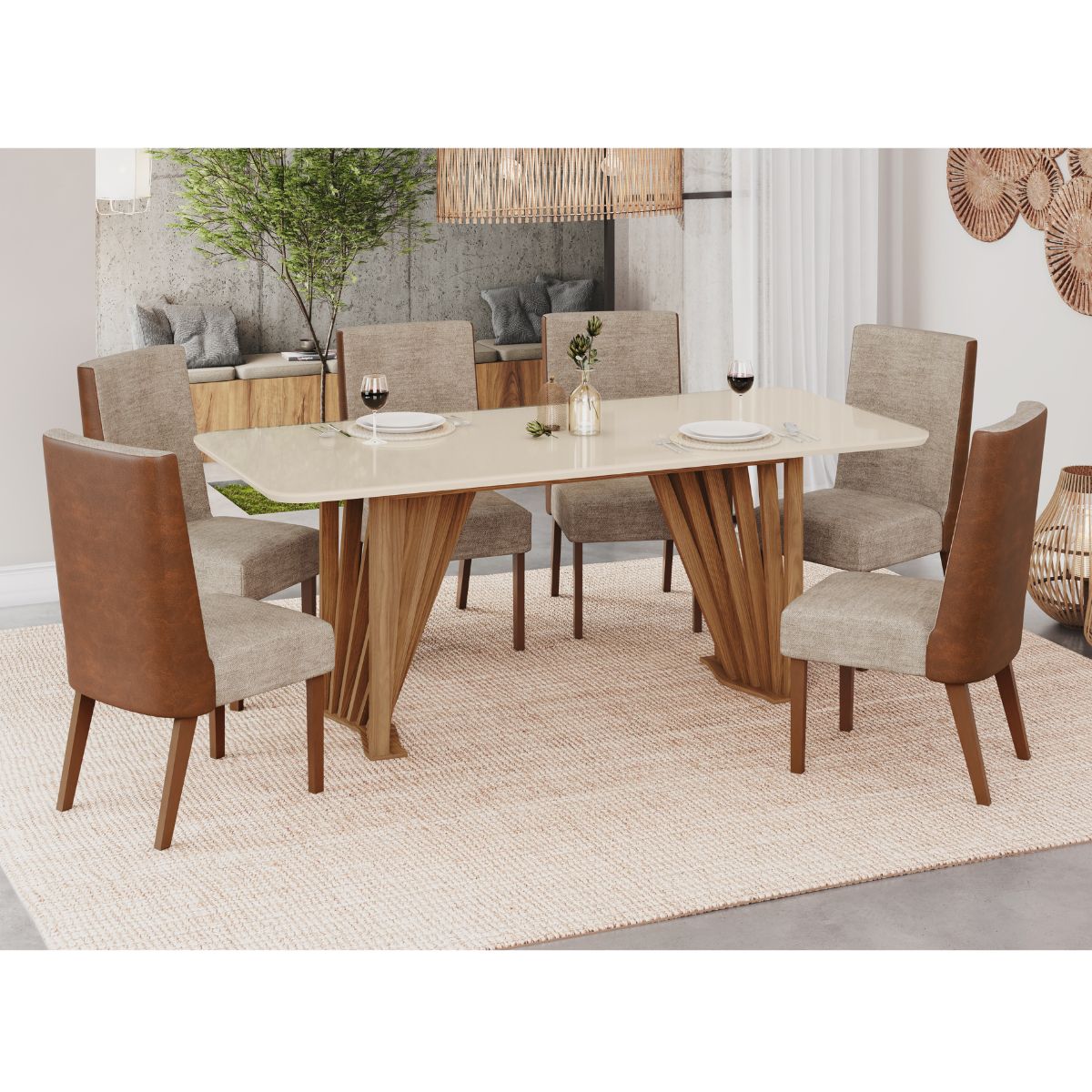 Conjunto Mesa De Jantar Henn Adriana Tampo De Vidro Com 6 Cadeiras ... Conjunto Mesa De Jantar Henn Adriana Tampo De Vidro Com 6 Cadeiras ...