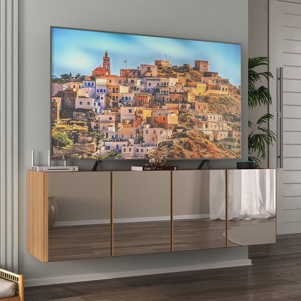 Rack TV até 50 Polegadas 4 Portas Suspenso com Espelhos Multimóveis MP1081 Rustic - Lojas MM